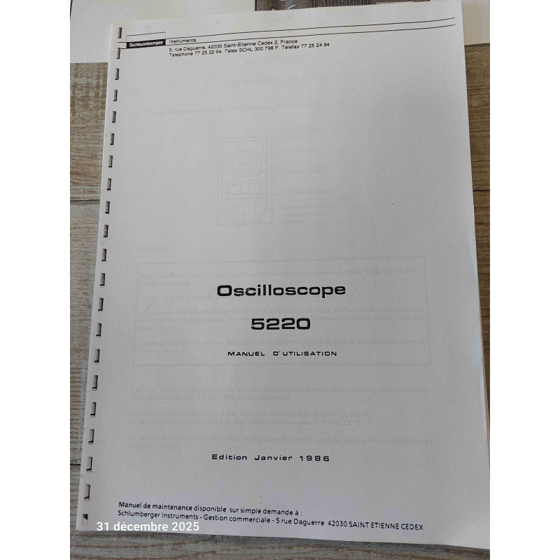 Photocopies Manuel D'utilisation Oscilloscope 5220 Enertec Schlumberger ...